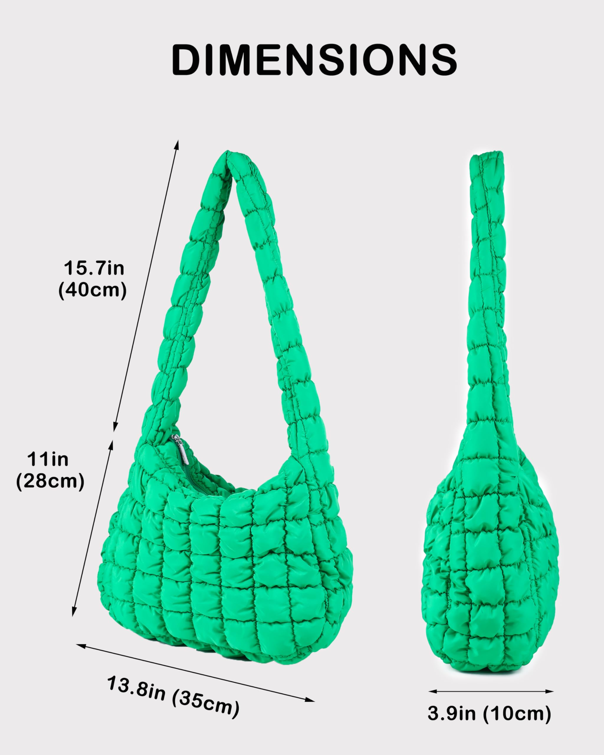 Rejolly Puffer Quilted Shoulder Bag for Women Puffy Bubble Tote Bag Lightweight Nylon Handbag Padded Soft Purse Green