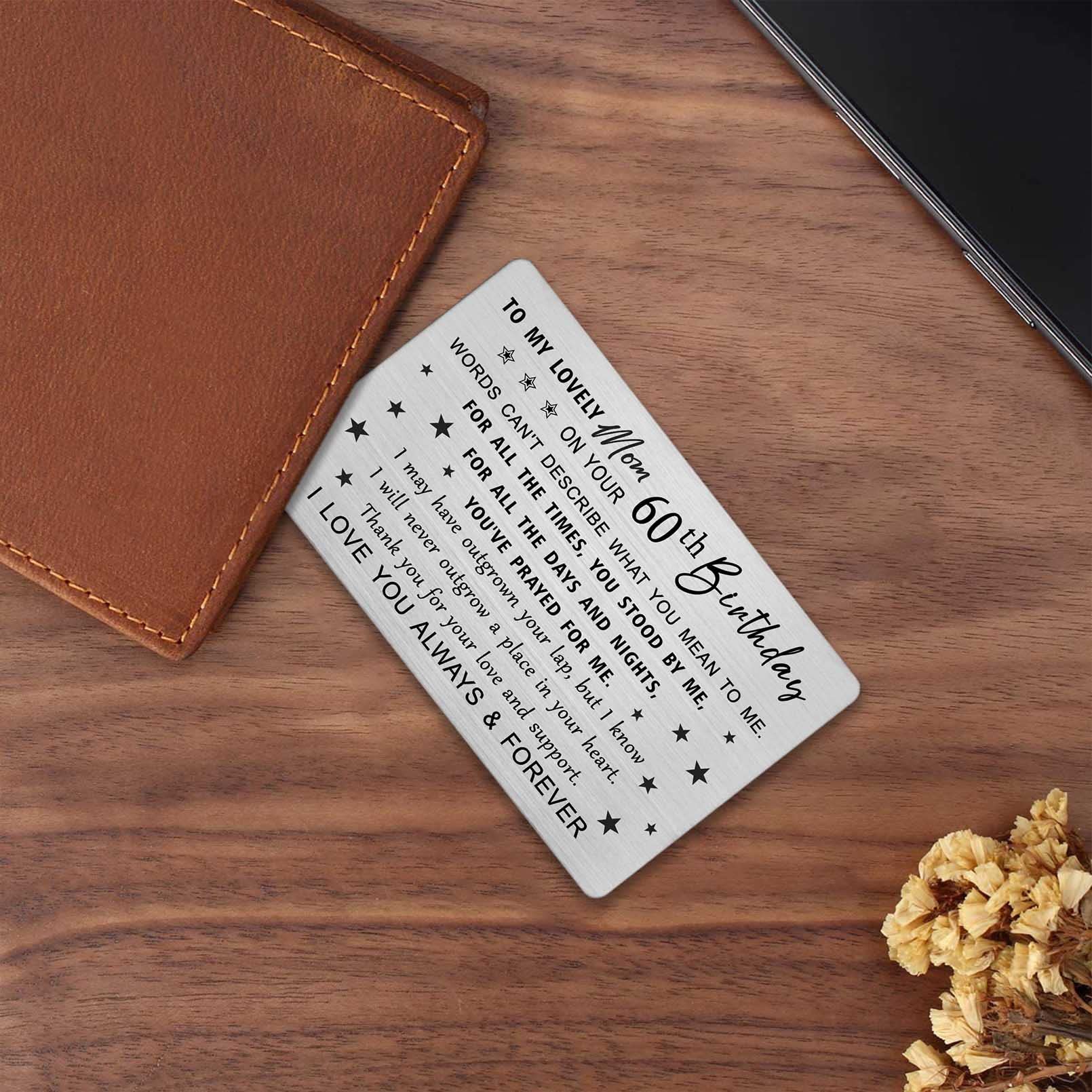 DEGASKEN Mom 60th Birthday Card - 60th Birthday Decorations Women - Engraved Wallet Card, 60th Birthday Gifts for Mom
