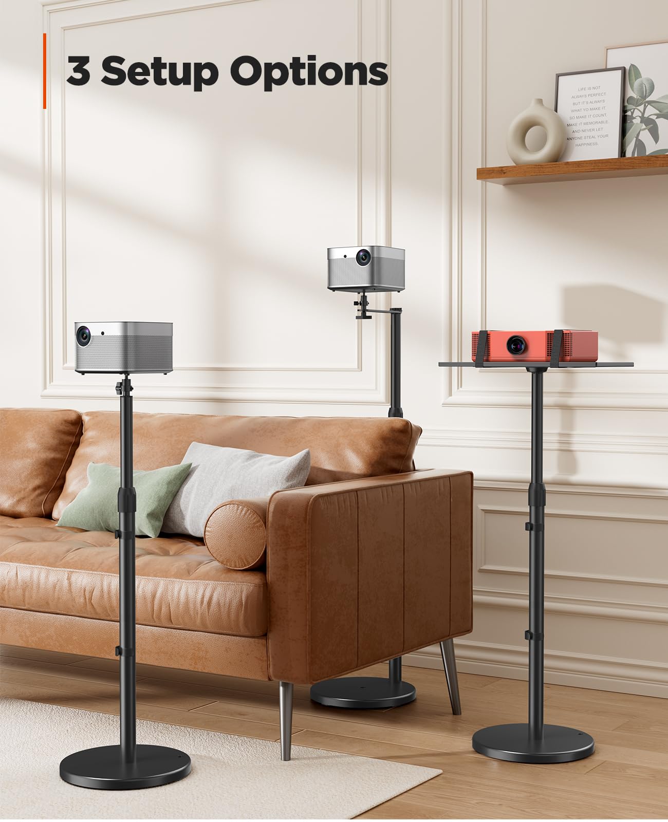 AMADA HOMEFURNISHING Height Adjustable Projector Stand 32"-47", Projector Floor Stand with 3 Mounting Options, Projector Mount with 360° Rotatable Ball Head for Home & Office & Outdoor, AMPS04