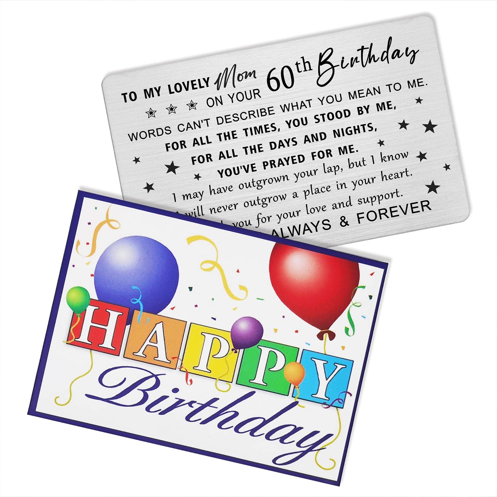 DEGASKEN Mom 60th Birthday Card - 60th Birthday Decorations Women - Engraved Wallet Card, 60th Birthday Gifts for Mom
