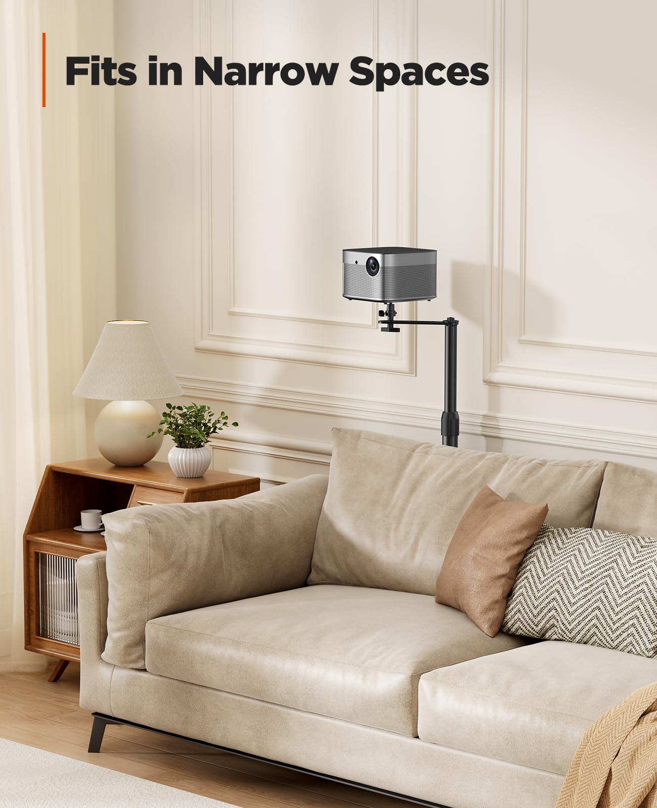 AMADA HOMEFURNISHING Height Adjustable Projector Stand 32"-47", Projector Floor Stand with 3 Mounting Options, Projector Mount with 360° Rotatable Ball Head for Home & Office & Outdoor, AMPS04