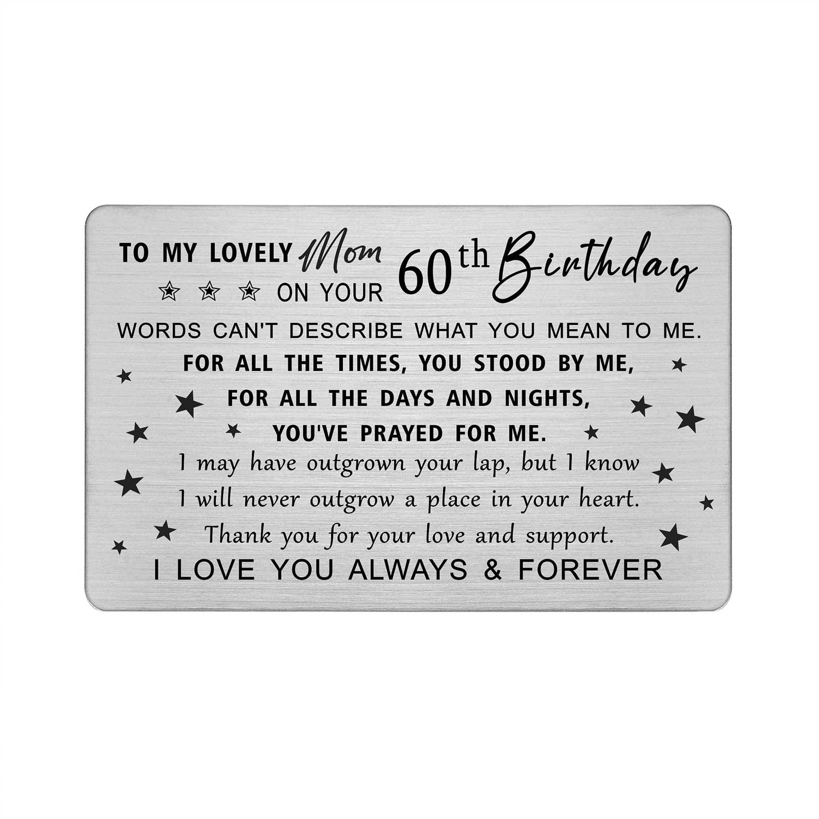 DEGASKEN Mom 60th Birthday Card - 60th Birthday Decorations Women - Engraved Wallet Card, 60th Birthday Gifts for Mom