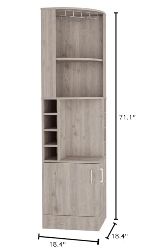 DEPOT E-SHOP Egina Corner Bar Cabinet with Two External Shelves, Glass Holder, Eight Exterior Bottle Racks, Central Shelf, Lower Drawer with Two Side Doors, 71" H, Light Gray, Living Room