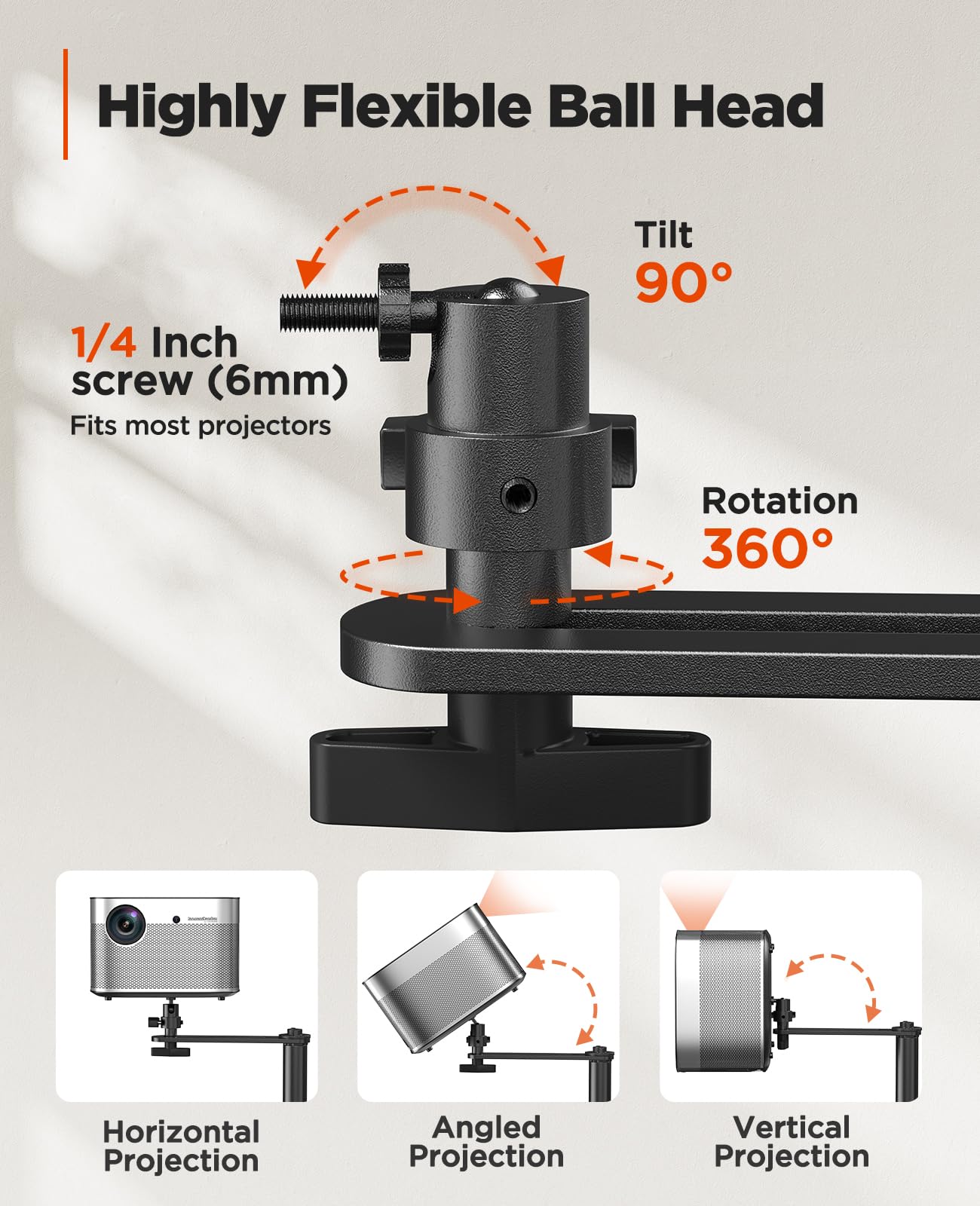 AMADA HOMEFURNISHING Height Adjustable Projector Stand 32"-47", Projector Floor Stand with 3 Mounting Options, Projector Mount with 360° Rotatable Ball Head for Home & Office & Outdoor, AMPS04