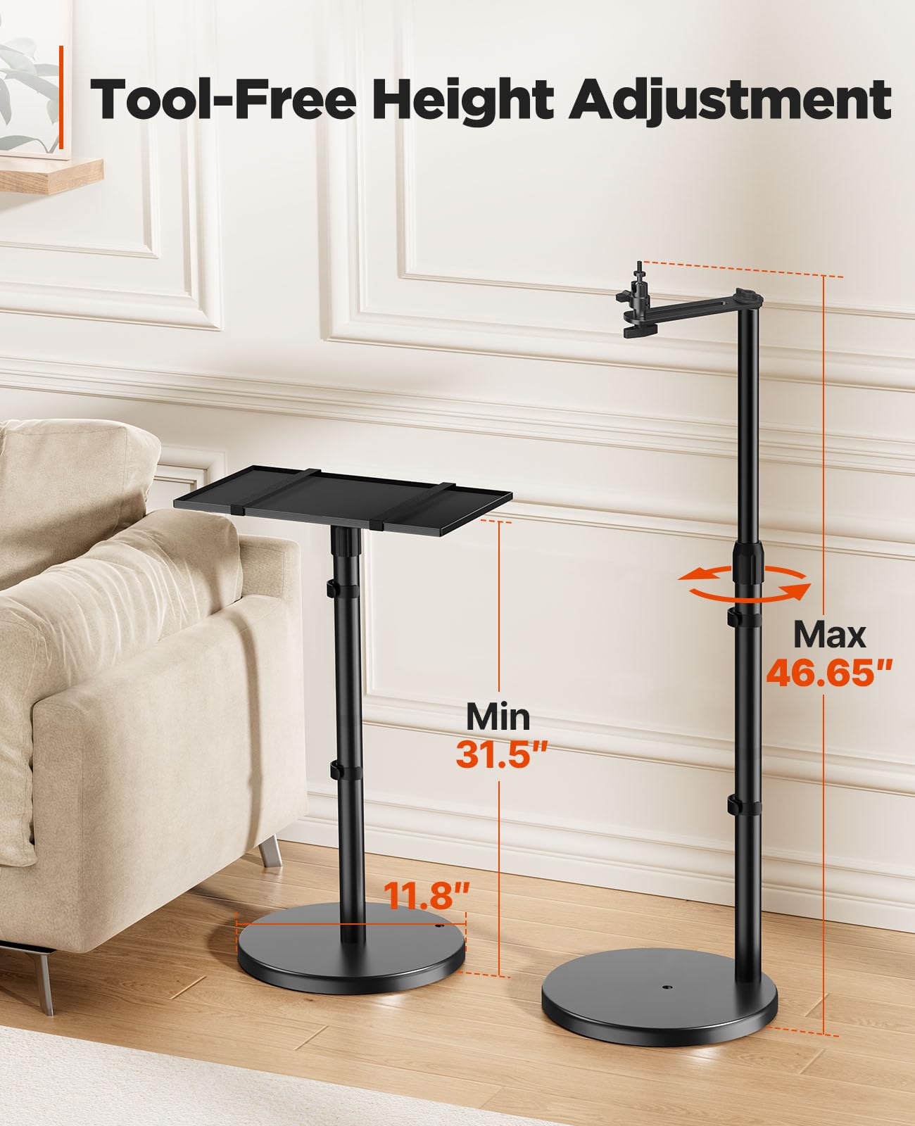 AMADA HOMEFURNISHING Height Adjustable Projector Stand 32"-47", Projector Floor Stand with 3 Mounting Options, Projector Mount with 360° Rotatable Ball Head for Home & Office & Outdoor, AMPS04