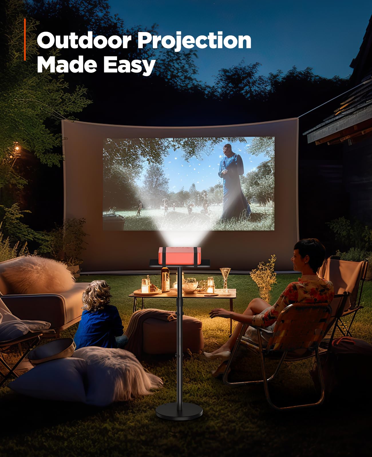 AMADA HOMEFURNISHING Height Adjustable Projector Stand 32"-47", Projector Floor Stand with 3 Mounting Options, Projector Mount with 360° Rotatable Ball Head for Home & Office & Outdoor, AMPS04