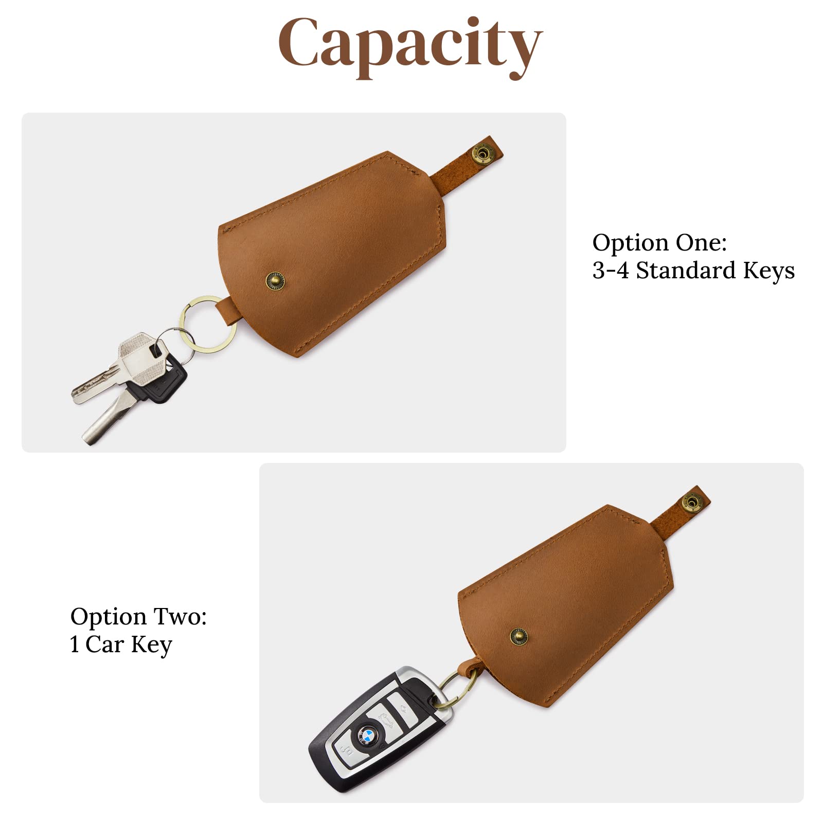 S-ZONE Keychains for Women Men Genuine Leather Car Key Holder Case Key Protector Cover Sleeve Keychain Pouch with metal ring