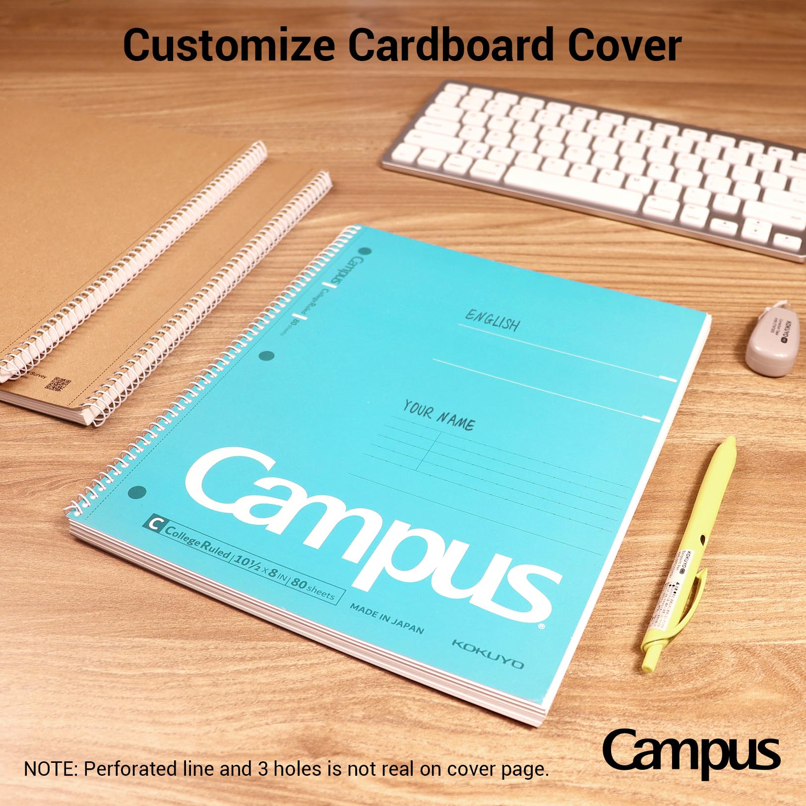 KOKUYO Spiral Notebook, 3 Pack Campus 10-1/2" x 8" Subject Notebooks with College Ruled, 80 Sheets, Pink Blue Green 3 Holes School Spiral Journal for Work Study Note Taking (WSG-SU-400G1×3)
