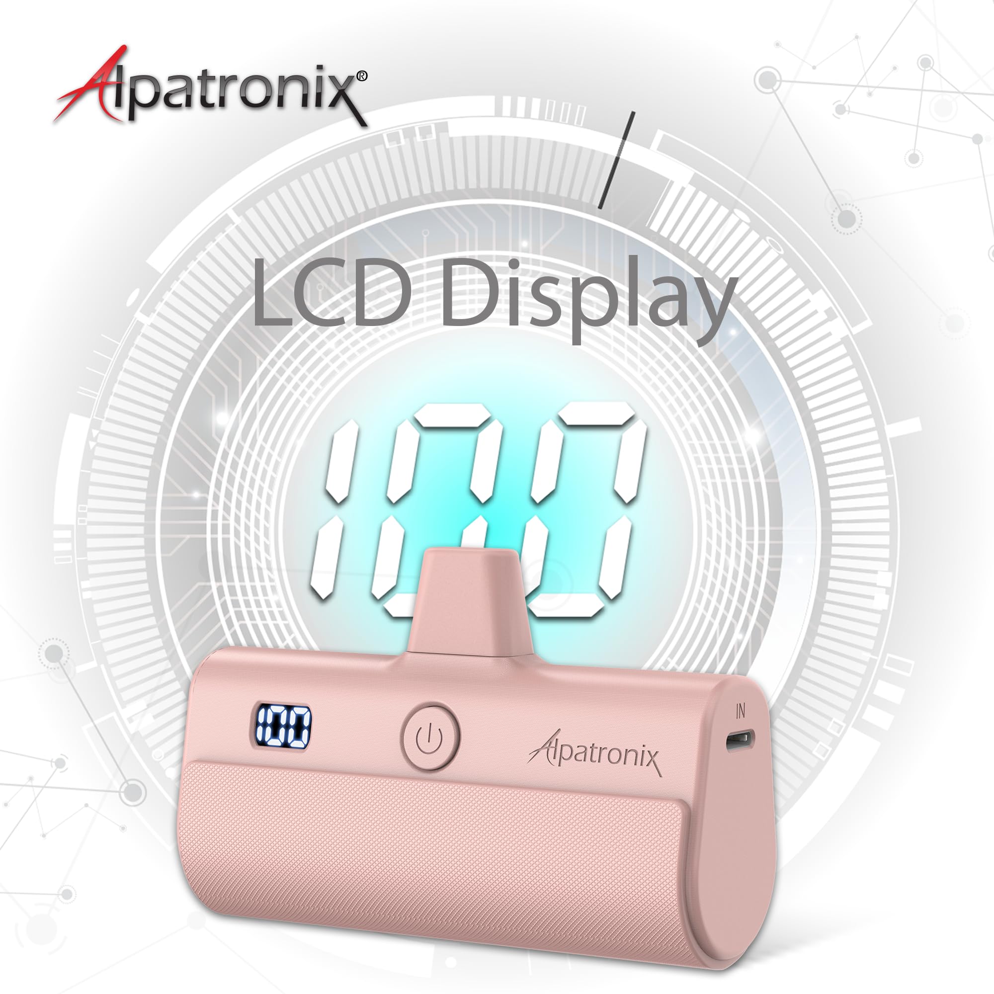 Alpatronix MFi Certified Mini Portable Charger for iPhone 5000mAh LCD Display Fast Charging Power Bank Compatible with iPhone 14 13 12 11 X 8 7 6 Series with Carrying Case - PX100 (Pink)