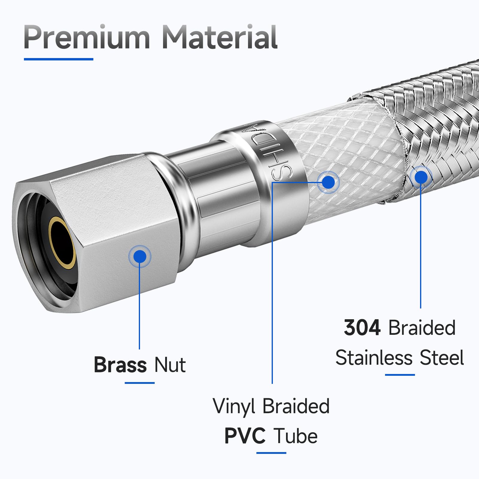 JUWO 18 FT Refrigerator Water Line, 1/4 Inch Compression Stainless Steel Ice Maker Hose Connector, For Medium-sized Residences with Long Distance