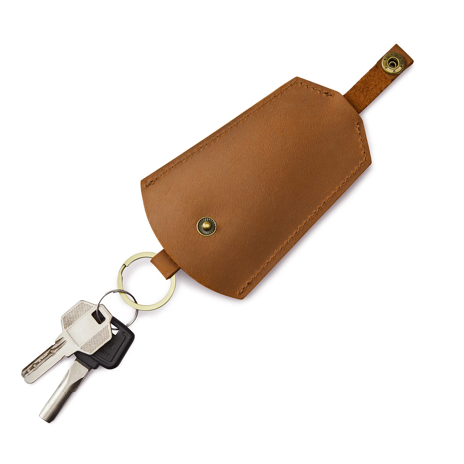 S-ZONE Keychains for Women Men Genuine Leather Car Key Holder Case Key Protector Cover Sleeve Keychain Pouch with metal ring