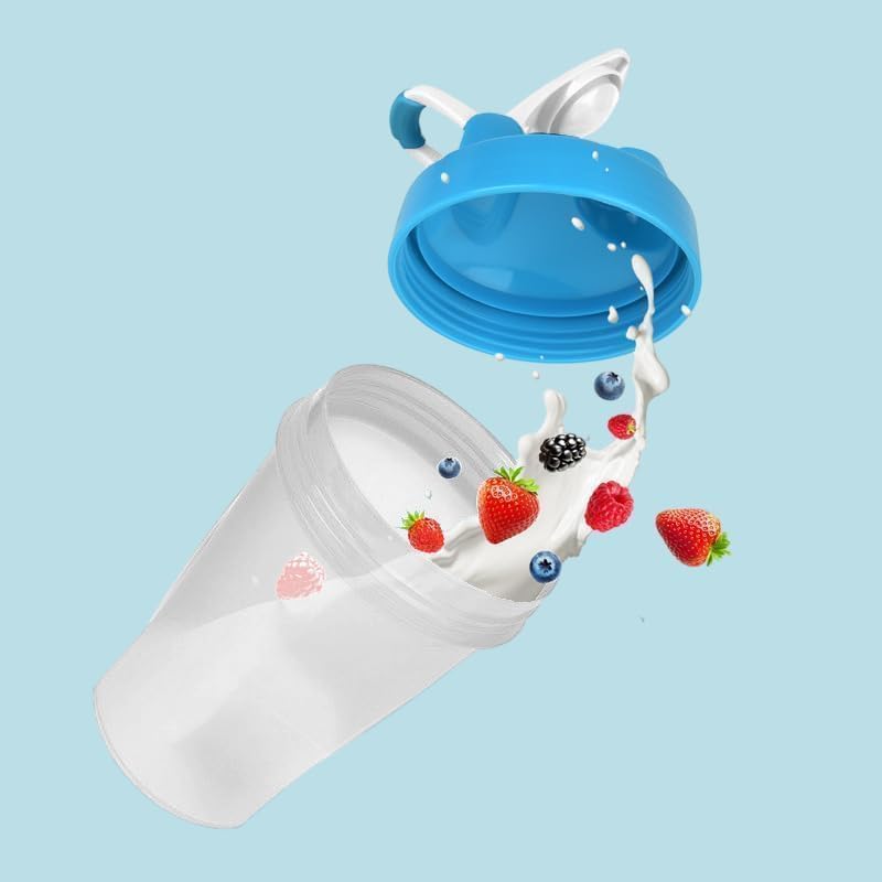 Ergonomic Small Clear Wide Mouth Shaker Cup (Made of Premium PP5,BPA FREE,Modelized Scale Marks 4-8-12 Oz) & Orange Leakproof Screwable Cover Lid (Style May Vary) & Whisk,Free Replacement in 10 Months