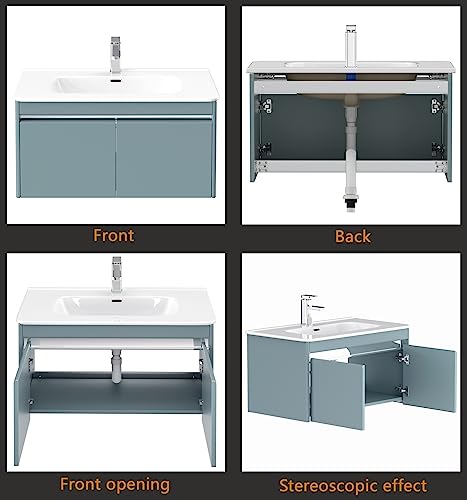Ceramic Bathroom Vanity, Stainless Steel Bathroom Vanities, Waterproof Vanity, for Bathroom, Garage, and Garden (31.7" W, Includes Cold and Hot Faucet, Set of Accessories)