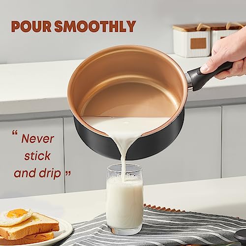 Cupertino 2 Quart Saucepan with Lid, Non Stick Copper Pot, 2 QT Small Pot for cooking, Sauce Pan Set Nonstick, Induction Compatible, Dishwasher & Oven Safe, PFOA Free