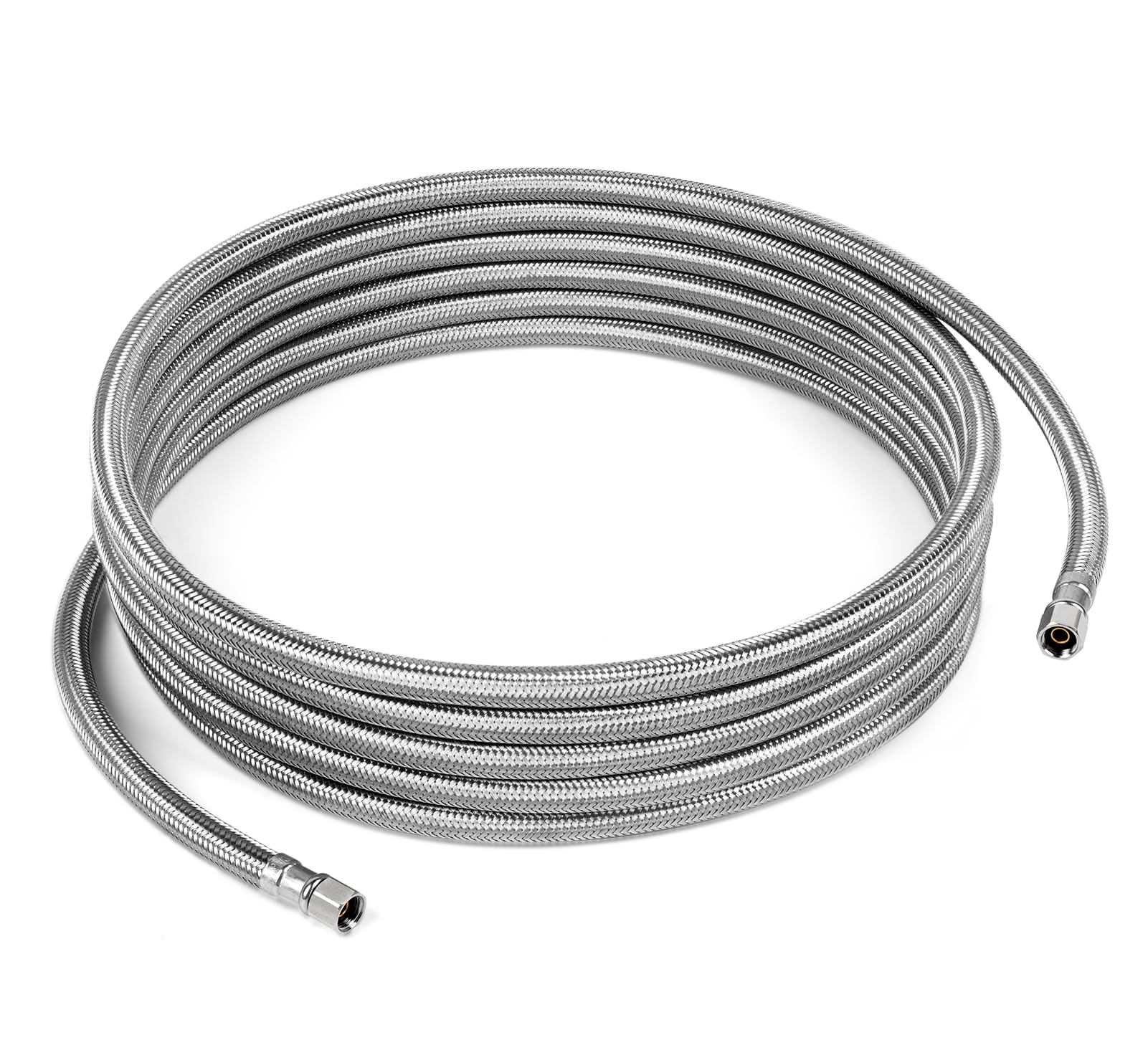 JUWO 18 FT Refrigerator Water Line, 1/4 Inch Compression Stainless Steel Ice Maker Hose Connector, For Medium-sized Residences with Long Distance