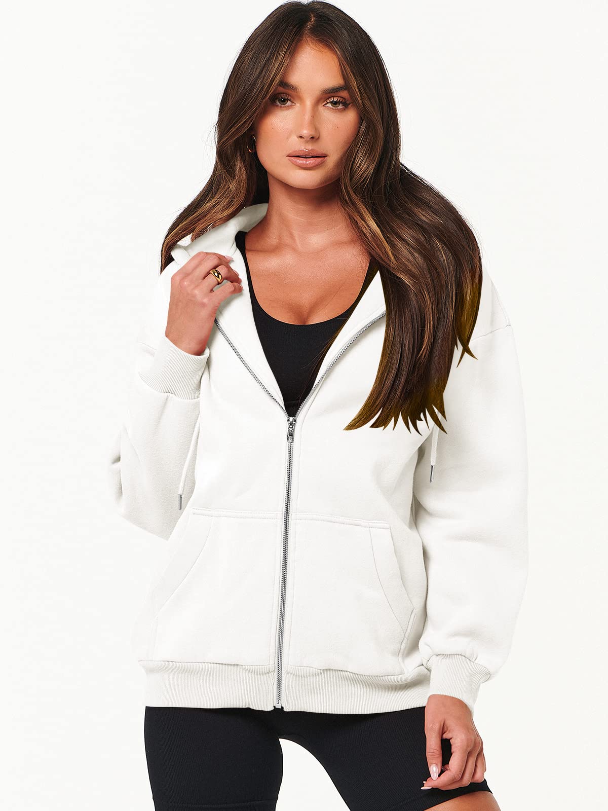 ANRABESS Womens Zip Up Hoodies Long Sleeve Oversized Sweatshirts Fleece Y2K Jacket Pockets 2025 Fall Outfits Fashion Clothes White Small