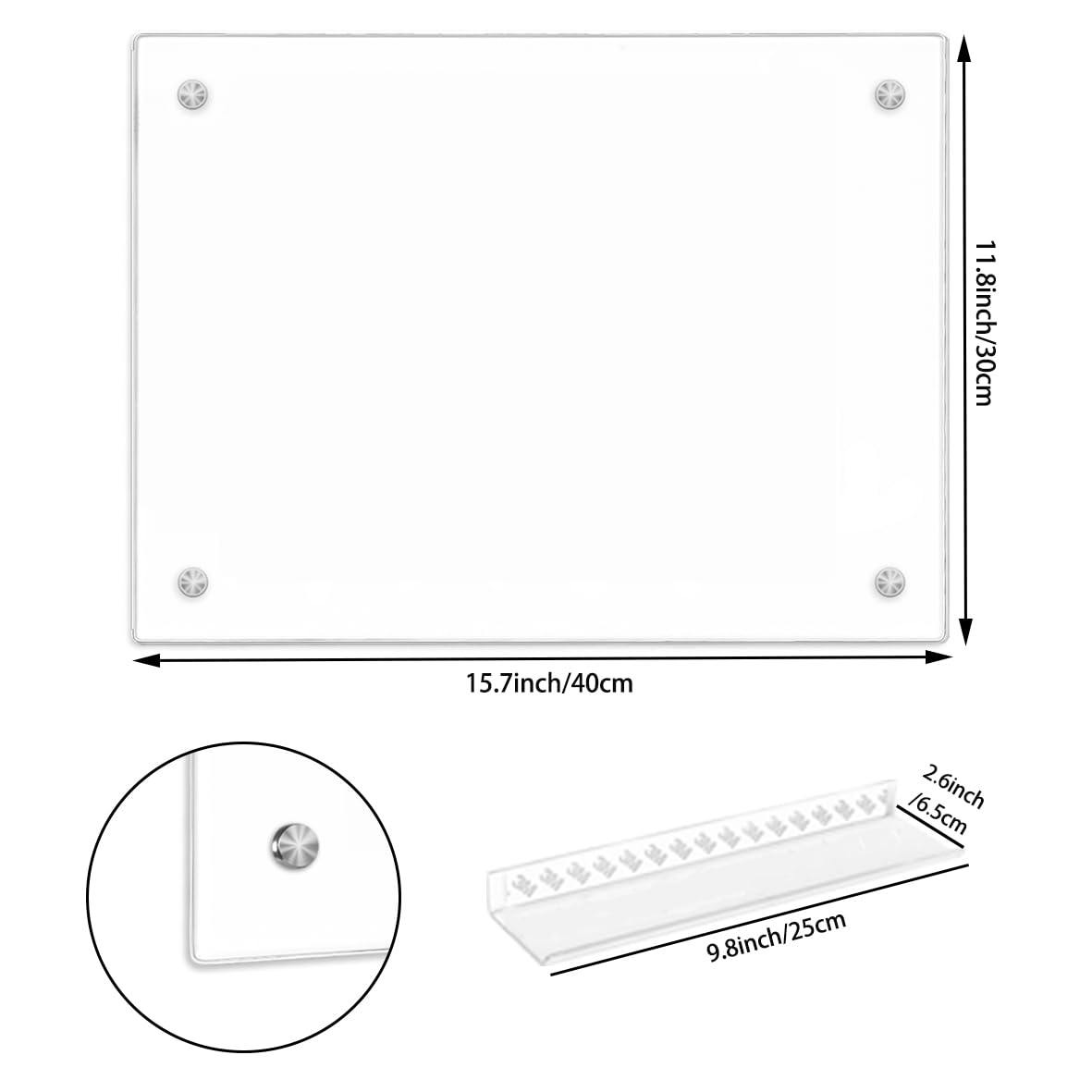 TORASO Glass Whiteboard, Dry Erase White Board, 12" x 16" Small Glass White Board for Home Kitchen, Office, Frameless, Brilliance White(Glass BB-WH-3040)