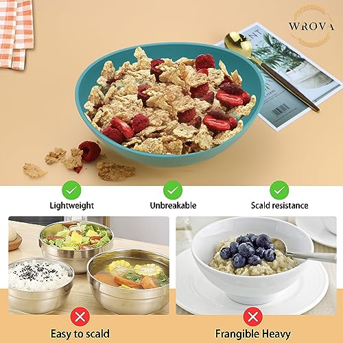 Wrova 65oz Big Wheat Straw Bowls - Large Salad Bowls set of 6 - Unbreakable Serving Bowls - Microwave & Dishwasher Safe - Oval Bowls for Cereal,Salad,Fruit - Forest Series