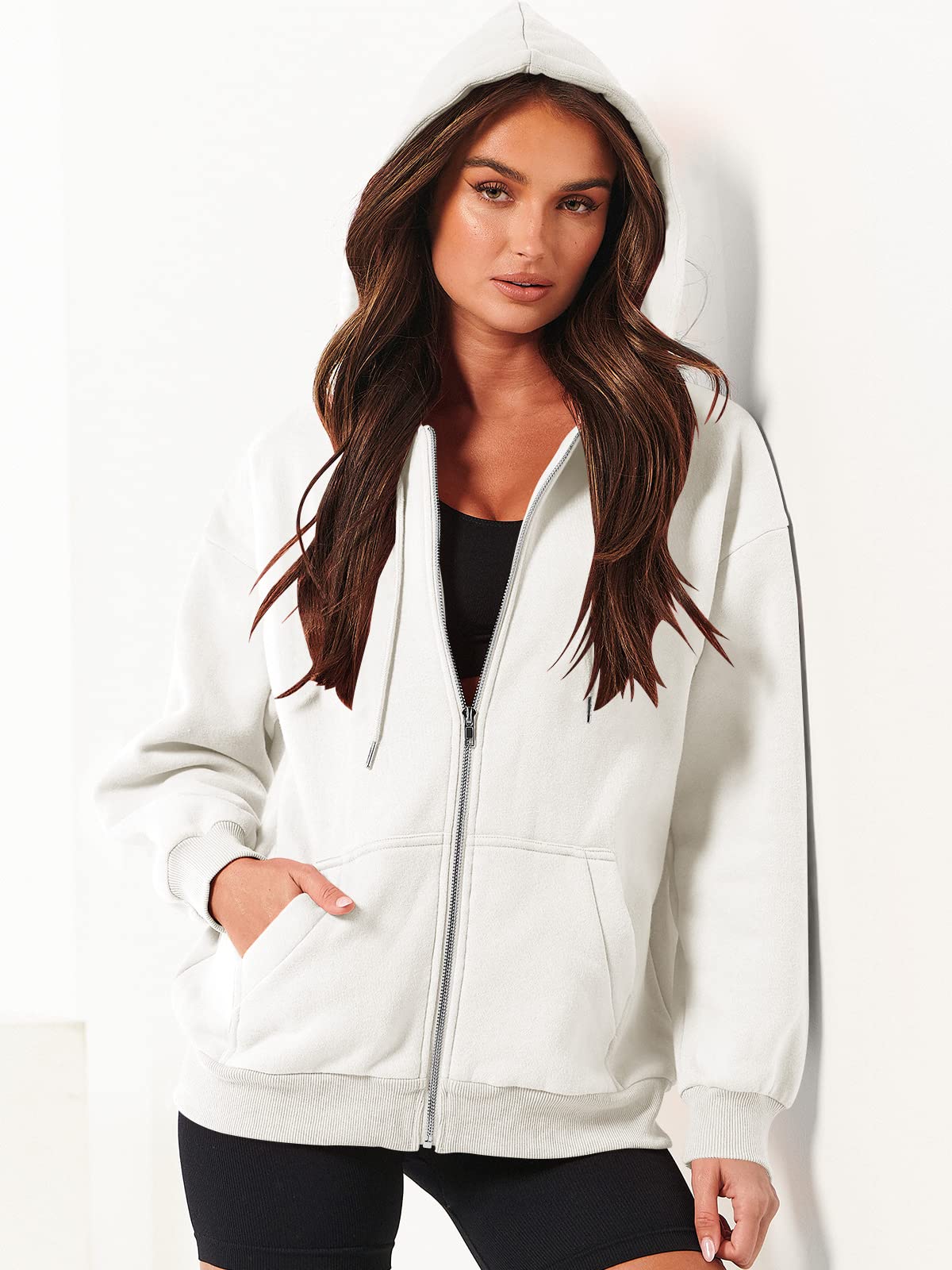 ANRABESS Womens Zip Up Hoodies Long Sleeve Oversized Sweatshirts Fleece Y2K Jacket Pockets 2025 Fall Outfits Fashion Clothes White Small