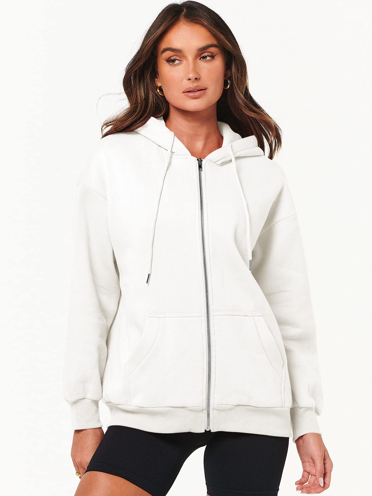 ANRABESS Womens Zip Up Hoodies Long Sleeve Oversized Sweatshirts Fleece Y2K Jacket Pockets 2025 Fall Outfits Fashion Clothes White Small