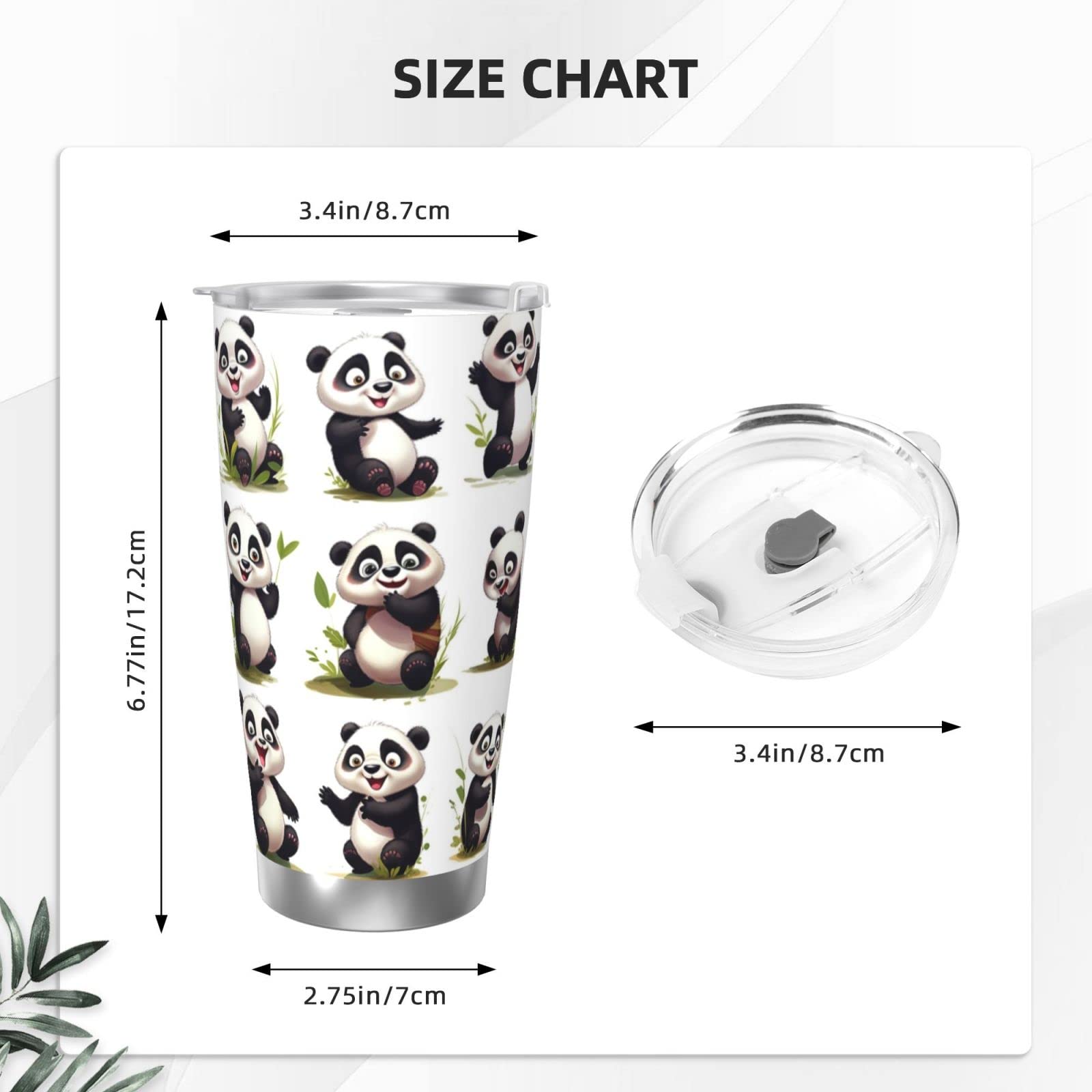 Panda Tumbler - with Lid 20 oz Stainless Steel Vacuum Cup for Coffee, Water, and Travel - Leakproof for Home, Office, and School