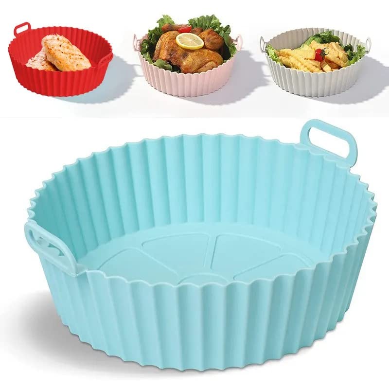 4Pack Air Fryer Silicone Liners Pot for 3 to 5 QT Silicone Basket Disponsable Oven Liner Accessories Reusable Replacement of Flamable Parchment Paper Brown Blue Gray Pink