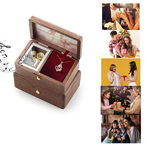 JJYmusic Natural Solid Wood Wind-up Music Box Long Photo Frame Jewelry Musical Box Great Gift for Birthday Christmas(Walnut; Tune: You Are My Sunshine)