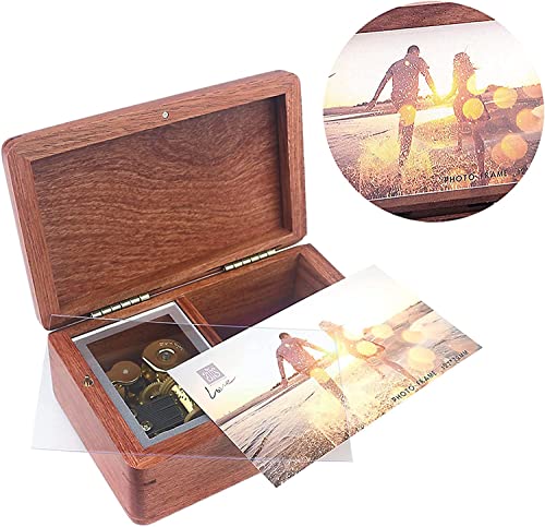 JJYmusic Natural Solid Wood Wind-up Music Box Long Photo Frame Jewelry Musical Box Great Gift for Birthday Christmas(Walnut; Tune: You Are My Sunshine)