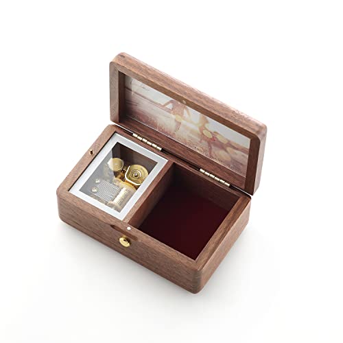 JJYmusic Natural Solid Wood Wind-up Music Box Long Photo Frame Jewelry Musical Box Great Gift for Birthday Christmas(Walnut; Tune: You Are My Sunshine)