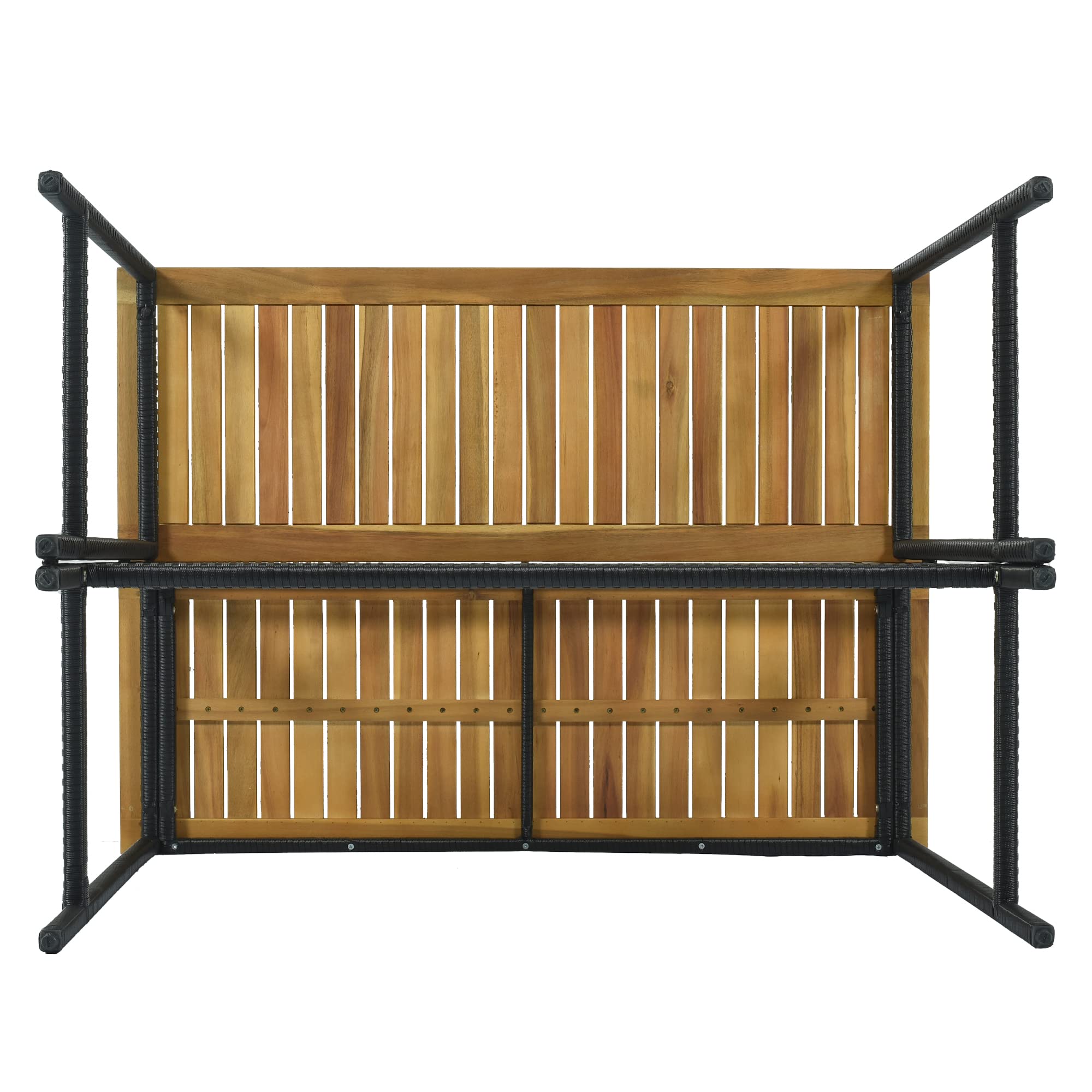 EMKK 10-Piece Outdoor Patio Bar, Garden PE Rattan Wicker Dining, Square, Foldable Acacia Tabletop, High-Dinner Bistro Set with 8 Stools and 2 Tables, H-Brown