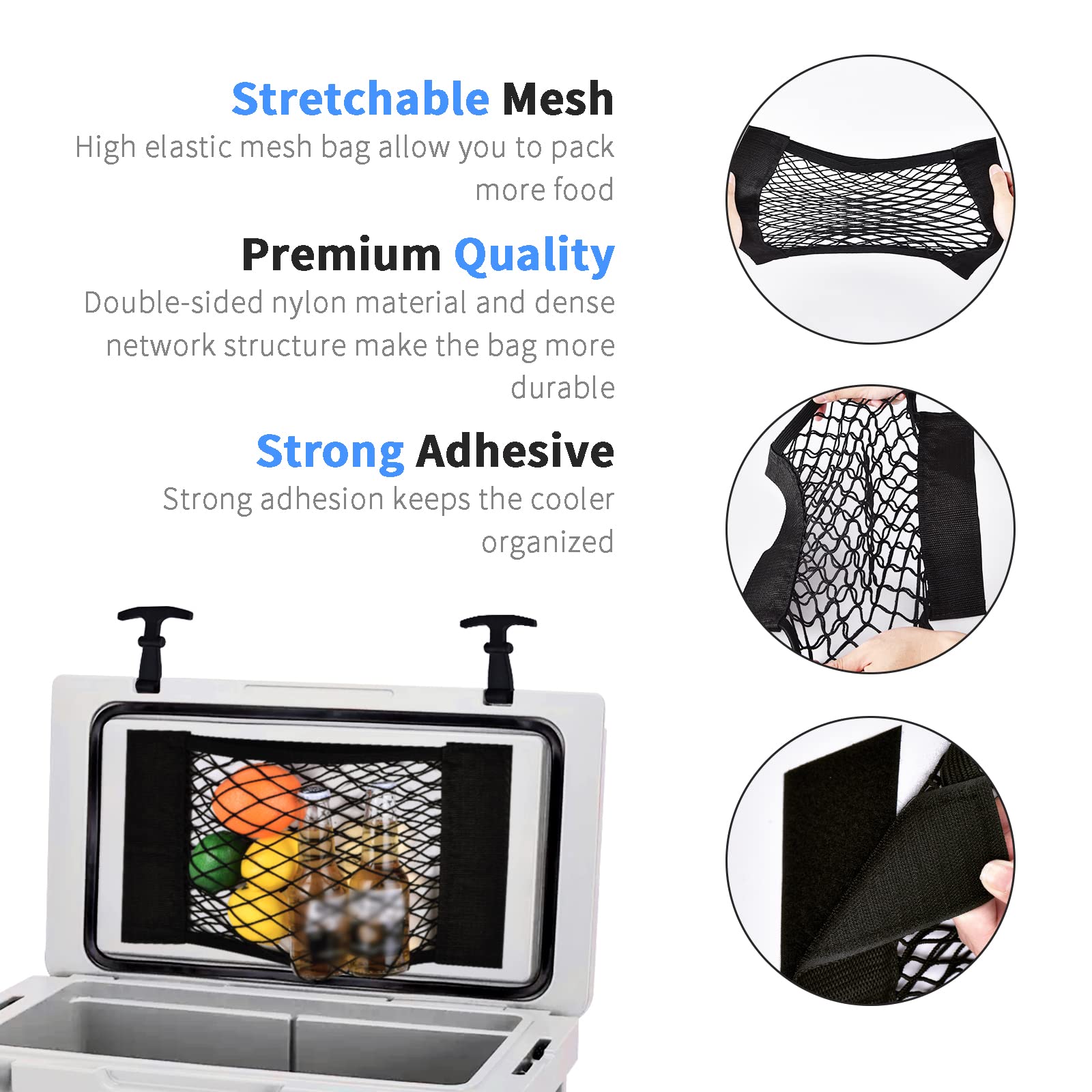 Olaismln 2 Pack Cooler Storage Nets, Camping Ice Bag Organizer for Dry Storage Compatible with YETI Cooler, RTIC Cooler and Other Cooler Accessories, Durable Cooler Organizer Insert