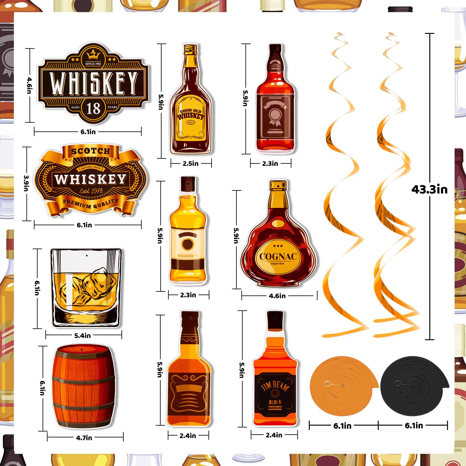 20PCS Whiskey Party Decorations for Men, Whiskey Hanging Swirls for Whiskey Themed Party Decorations (Not Pre-Assembled)