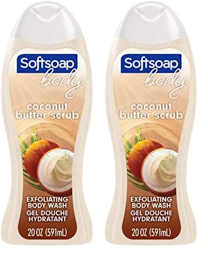 Softsoap Body Wash, Coconut Butter Scrub Body Wash, Exfoliating Body Wash, 20 Ounce (Pack of 2)