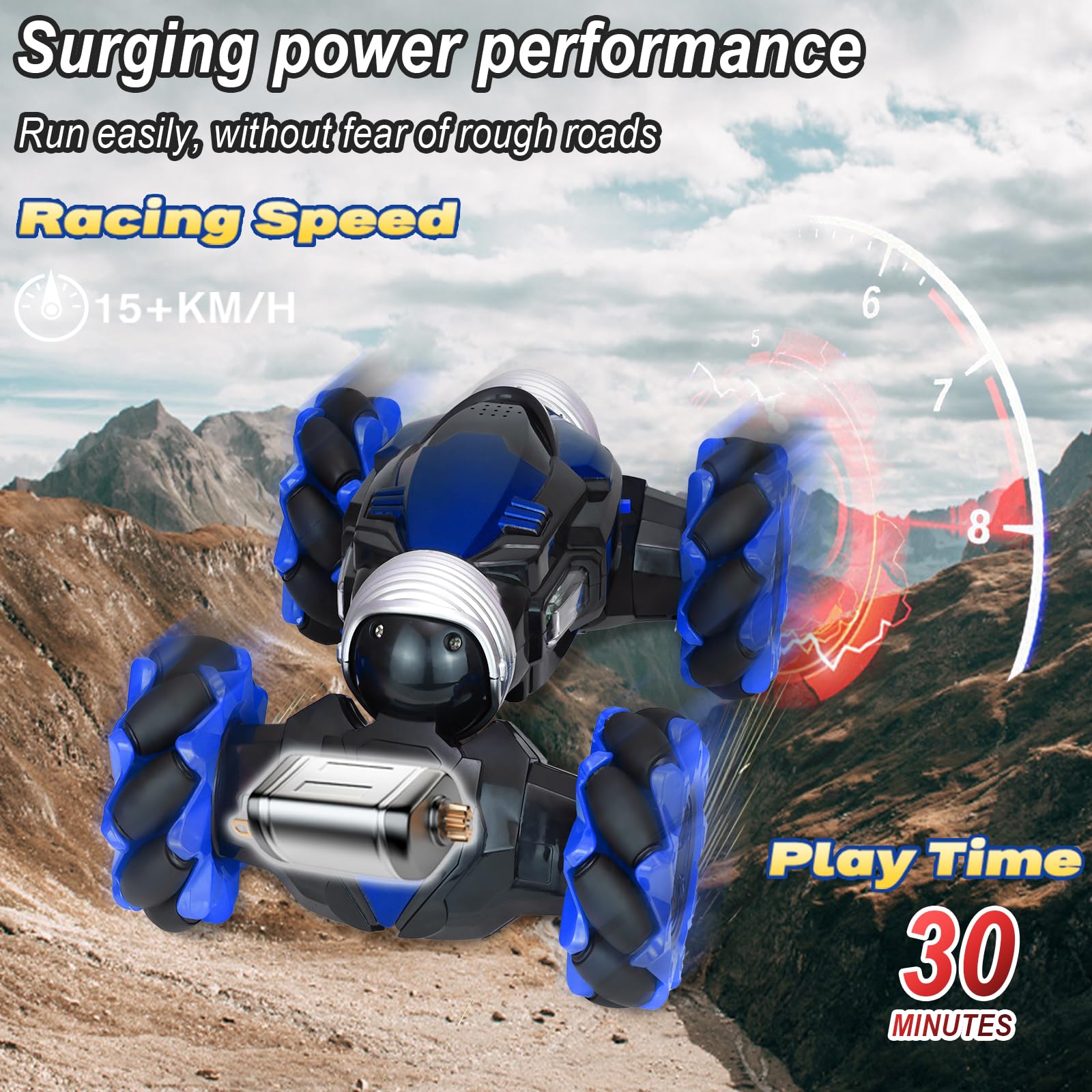 kisportee Gesture Sensing RC Stunt Car with Light & Music, Boys Toys Age 6-8-12, 4WD Hand Controlled Remote Control Car, Drift Twist Car, Birthday Gift for Boy Kid Age 6 7 8 9 10 11 12 Year Old (Blue)