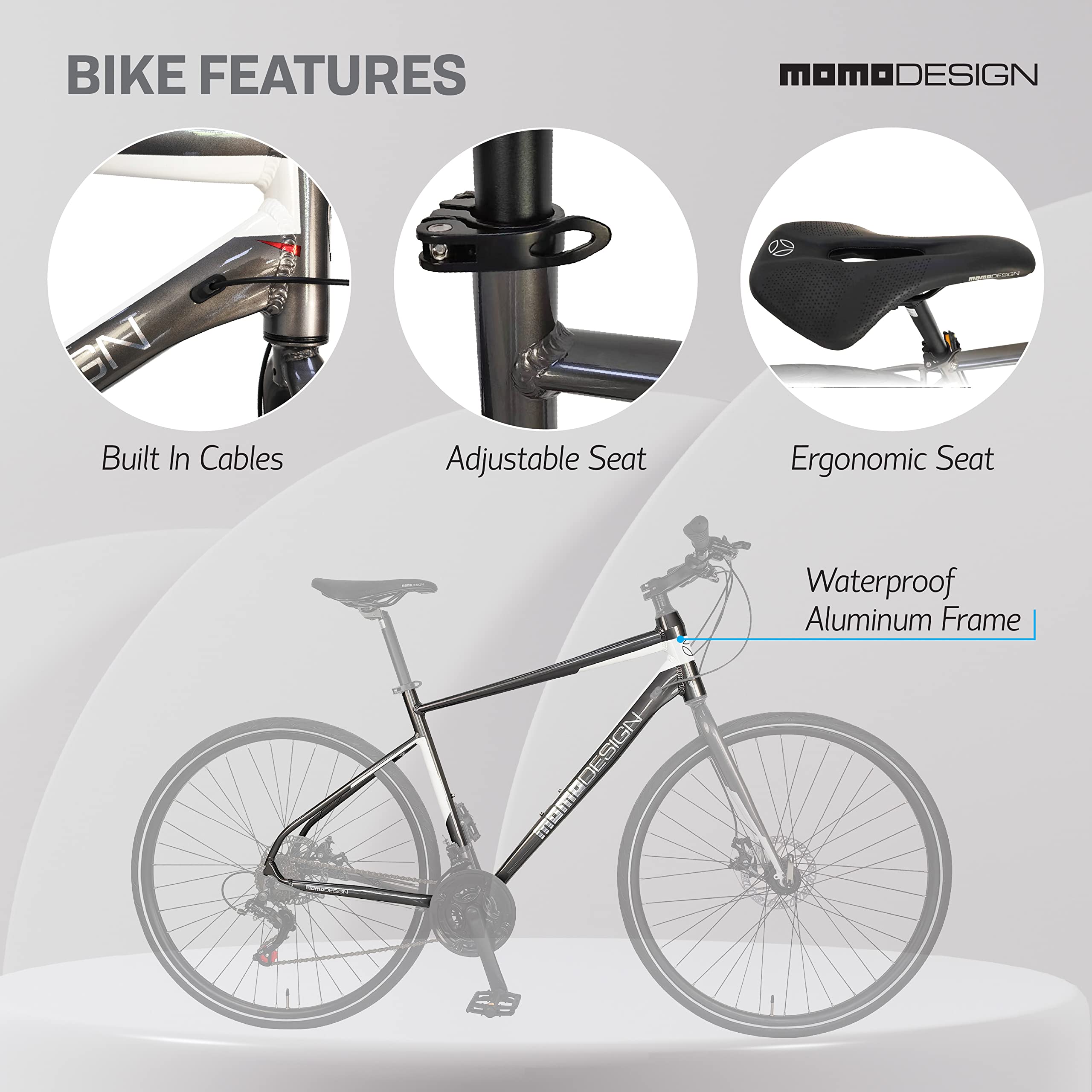 MOMODESIGN Hybrid Bike Shimano 21 speeds with Disc Brake, 700C Anti-Puncture Wheels