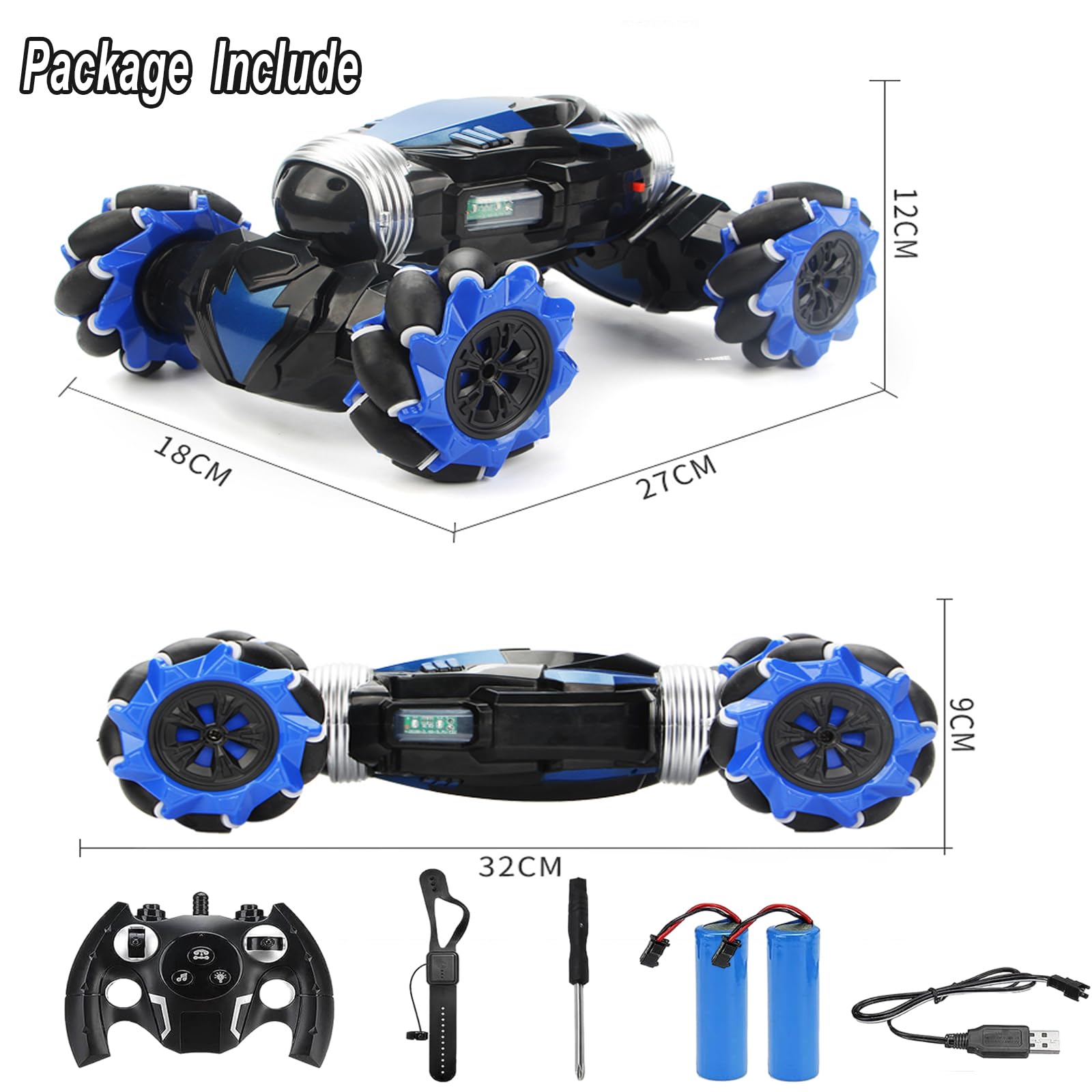 kisportee Gesture Sensing RC Stunt Car with Light & Music, Boys Toys Age 6-8-12, 4WD Hand Controlled Remote Control Car, Drift Twist Car, Birthday Gift for Boy Kid Age 6 7 8 9 10 11 12 Year Old (Blue)