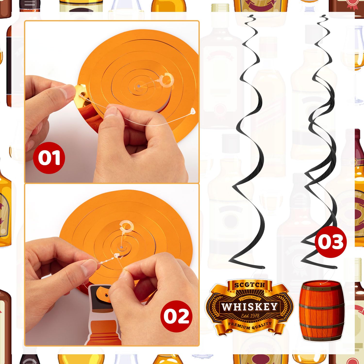 20PCS Whiskey Party Decorations for Men, Whiskey Hanging Swirls for Whiskey Themed Party Decorations (Not Pre-Assembled)