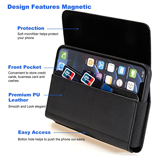 PU Leather Phone Holster Pouch For Samsung Galaxy S23 Plus S22+ S21 FE S20 FE S10+, A54 A53 A52 A34 A33, Note 10+, iPhone 14 Plus 14 13 12 11 Pro Max,Moto E G Fast OnePlus N20 Belt Clip Case Holder(L)