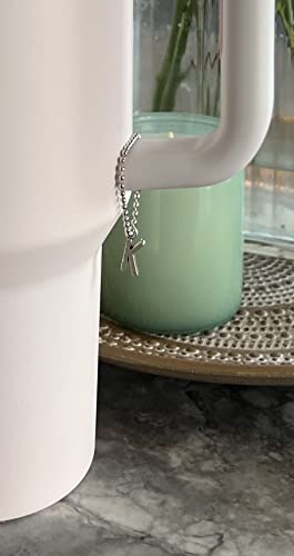 Crescent City Collection Cup Jewelry for Tumbler Handle with Custom Pouch, Letter Initial Charm with Removable Ball Bead Chain, Stanley Tumbler Accessories, G