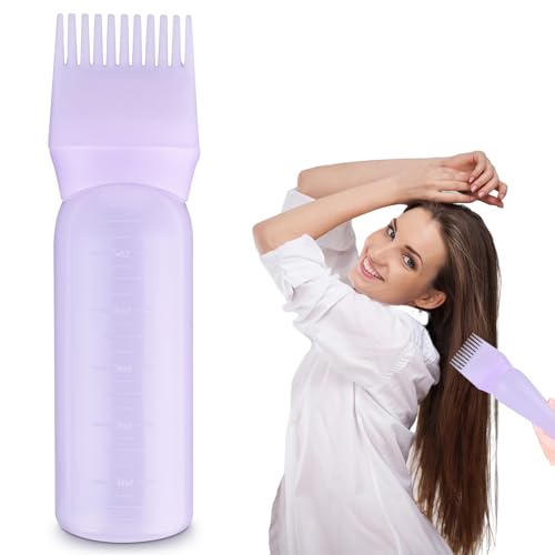 Root Comb Bottle Applicator, 6 OZ Graduated Hair Oil Bottle With Brush and Comb for Coloring, Styling and Hairdressing