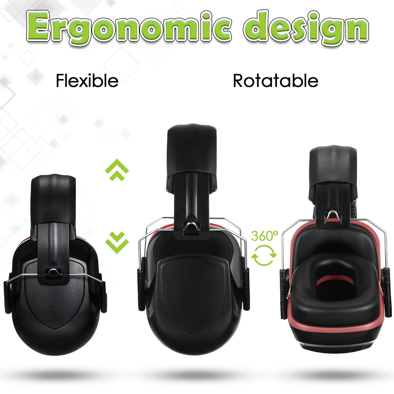 4 Pack NRR 28dB Safety Ear Muffs, Foldable Noise Reduction Safety Ear Protection Adult Noise Cancelling Earmuffs for Shooting (Red)