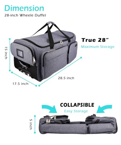 Dance Bag With Garment Rack,28Inch Collapsible Travel Bag,Rolling Garment Bag With Rackl,Rolling Duffle Bags For Hang Clothes,Garment Bag For Dance Competition, Closet Garment Rack,Dance Suitcase,Grey