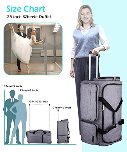 Dance Bag With Garment Rack,28Inch Collapsible Travel Bag,Rolling Garment Bag With Rackl,Rolling Duffle Bags For Hang Clothes,Garment Bag For Dance Competition, Closet Garment Rack,Dance Suitcase,Grey