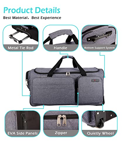 Dance Bag With Garment Rack,28Inch Collapsible Travel Bag,Rolling Garment Bag With Rackl,Rolling Duffle Bags For Hang Clothes,Garment Bag For Dance Competition, Closet Garment Rack,Dance Suitcase,Grey