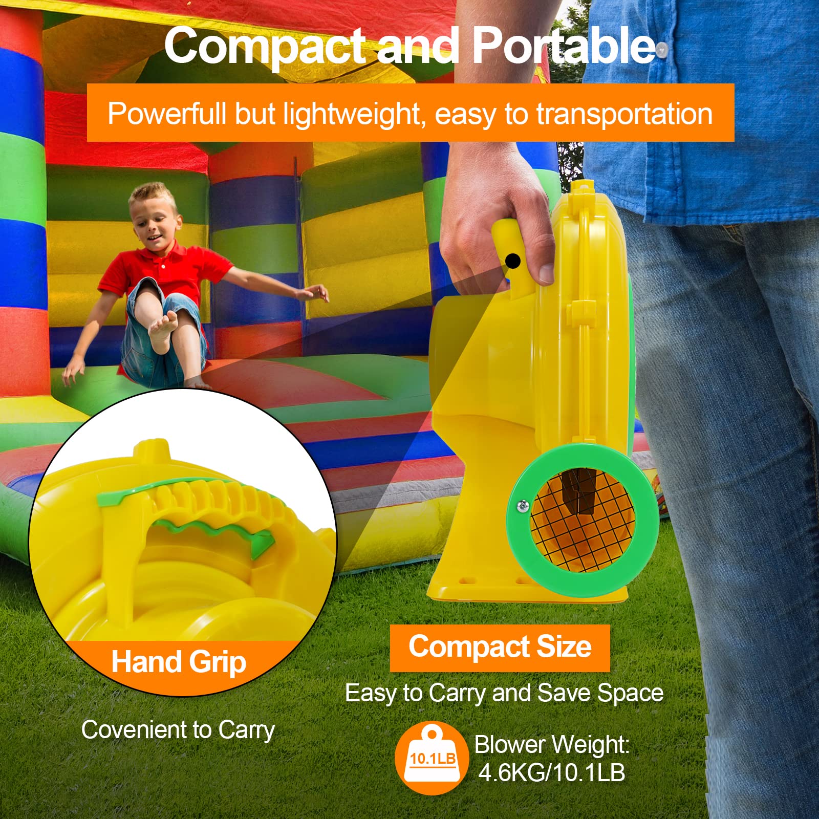 Bounce House Blower, 370W/0.5HP Commercial Air Blower with Double-Sided Fan Blade Design, Strong Wind and Great Heat Dissipation Properties for Bouncy Castle, Jump Slides, Arch, Inflatables