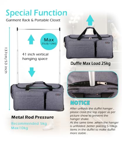 Dance Bag With Garment Rack,28Inch Collapsible Travel Bag,Rolling Garment Bag With Rackl,Rolling Duffle Bags For Hang Clothes,Garment Bag For Dance Competition, Closet Garment Rack,Dance Suitcase,Grey