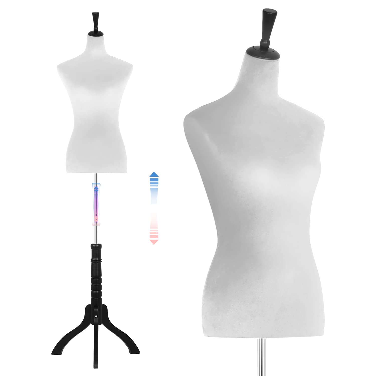 Female Mannequin Body,60-67 inch Dress Form Sewing Mannequin Torso Manikin with Wooden Tripod Base Stand Adjustable Mannequin for Sewing Clothes Display (White)