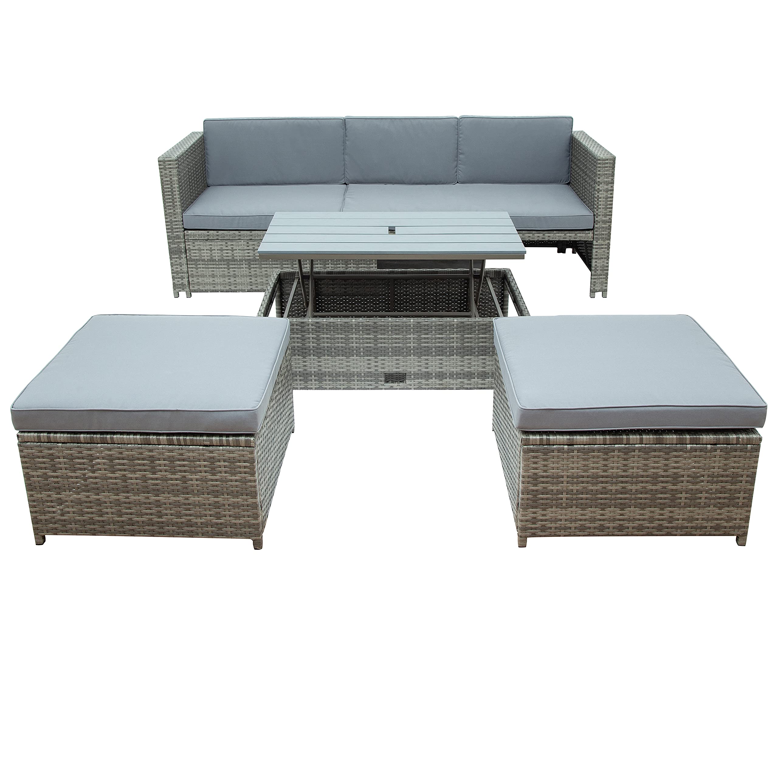 Brabrety 4 Pieces Outdoor Patio Furniture Sets,All-Weather PE Wicker Sectional Sofa Set with Retractable Table,Conversation Set for Backyard, Free Combination