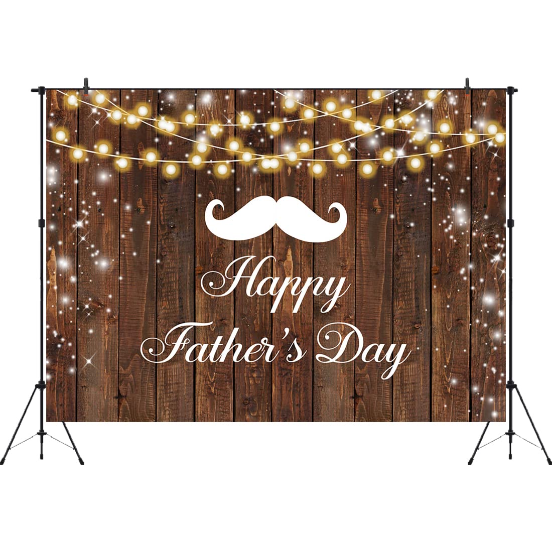 Aperturee 7x5ft Happy Father's Day Backdrop Cute Beards Glitter Goden and White Lights Rustic Wood Photography Background Thanks Daddy Backgrounds Party Decoration Prom Studio Pictures Shoot Props