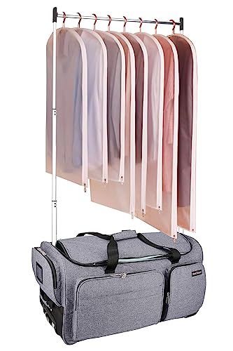 Dance Bag With Garment Rack,28Inch Collapsible Travel Bag,Rolling Garment Bag With Rackl,Rolling Duffle Bags For Hang Clothes,Garment Bag For Dance Competition, Closet Garment Rack,Dance Suitcase,Grey